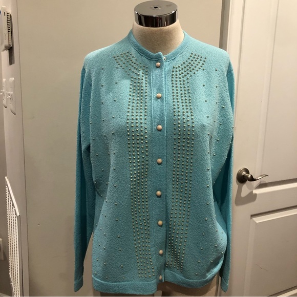 Vintage | Sweaters | Vintage Robin Egg Blue Embellished Cardigan | Poshmark